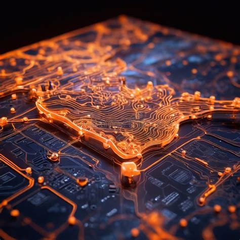 Digital World Map Overlays A Dark Intricate Circuit Board Symbolizing