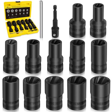 Topec 14pcs Lug Nut Removal Tool 1 2 Drive Lug Nut Extractor Set 10