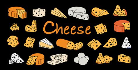 다양한 종류의 치즈 세트 내부 구멍이 있는 치즈 조각 체다 치즈 카망베르 벽돌 모짜렐라 마스담 브리 로크포르 고다 파마산 치즈 건강한 생활방식에 대한 스톡 벡터 아트 및