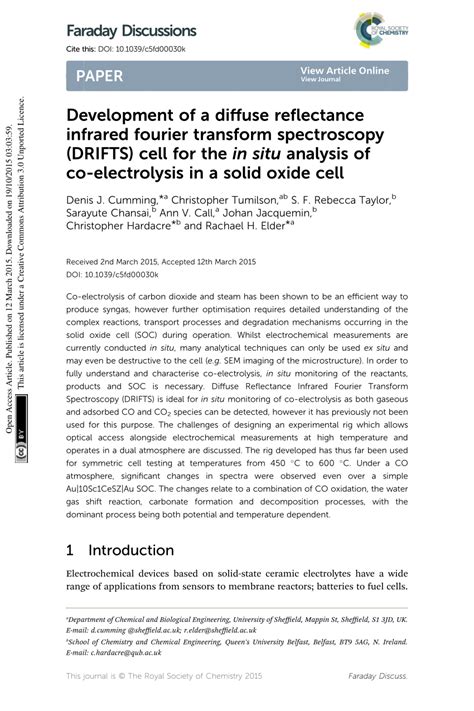 Pdf Development Of A Diffuse Reflectance Infrared Fourier Transform Spectroscopy Drifts Cell