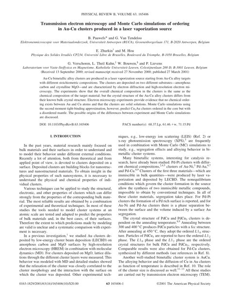 Pdf Transmission Electron Microscopy And Monte Carlo Simulations Of Ordering In Au Cu Clusters