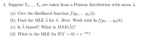 solved 4 suppose y1 yn are taken from a poisson