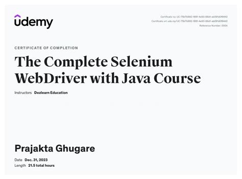 finished selenium webdriver course on udemy prajakta ghugare posted