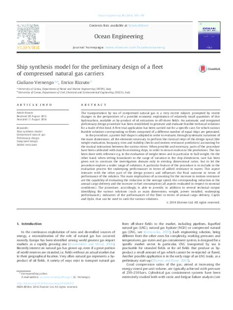 Pdf Ship Synthesis Model For The Preliminary Design Of A Fleet Of Compressed Natural Gas Carriers