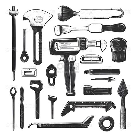 工具排列ai数字艺术 Tools复古风格黑白灰配色工具箱工具排列插画 Ai平面元素免费下载png格式4096像素编号71772933 千图网