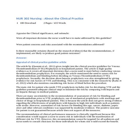 Appraisal Of Clinical Practice Guideline Article