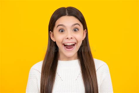 Excited Face Amazed Expression Cheerful And Glad Close Up Portrait Of Caucasian Teen Girl