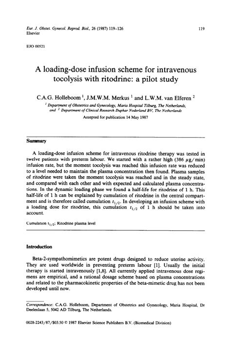 Pdf A Loading Dose Infusion Scheme For Intravenous Tocolysis With