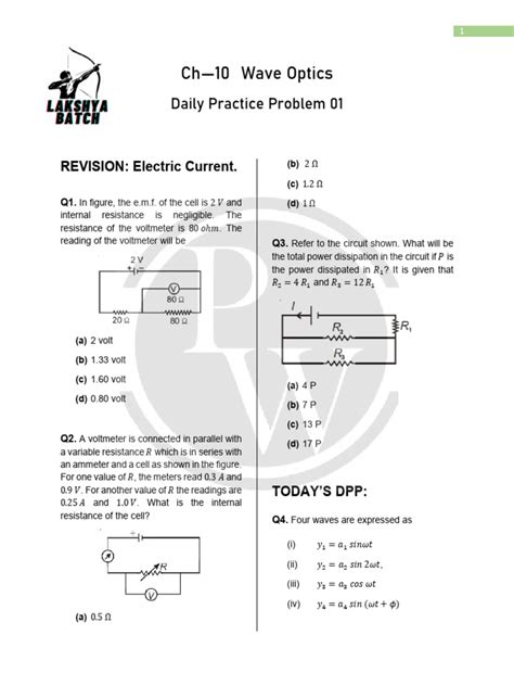 Wave Optics Dpp 01 Lec 03 Physicswallahlakshyavideos Physicswallahlakshyavideos Pdf Motion
