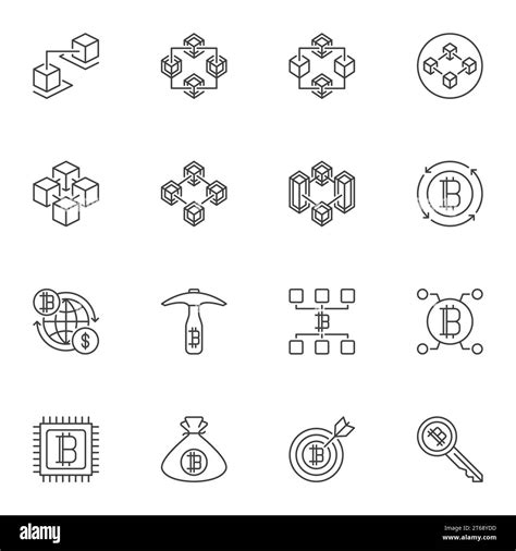 Set Of Blockchain Technology Outline Vector Icons Block Chain Concept