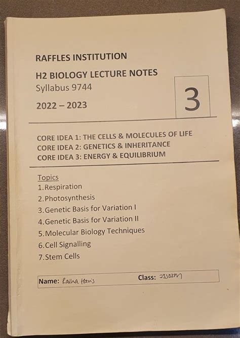 A Level H2 Biology Full Lecture Notes And Concise Topical Summaries