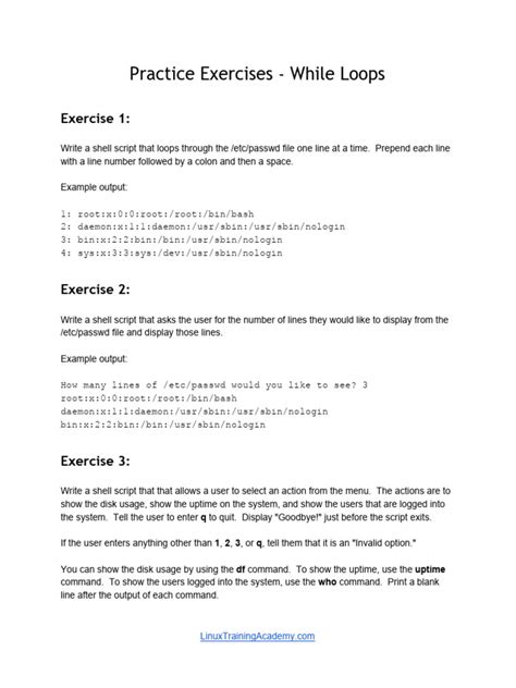 Shell Script While Loop Exercises Pdf System Software Software