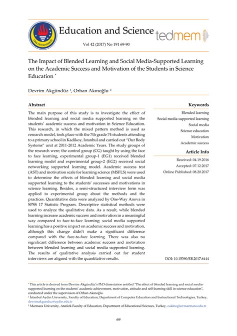 Pdf The Impact Of Blended Learning And Social Media Supported Learning On The Academic Success