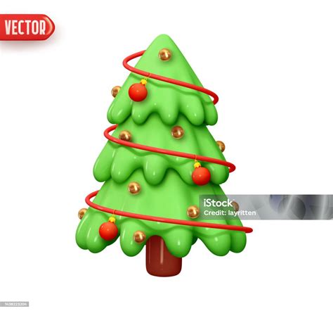 크리스마스 트리 추상 원뿔 모양 녹색 색상입니다 휴일 장식 현실적인 3d 디자인 요소 플라스틱 만화 스타일 흰색 배경에 격리된 아이콘입니다 벡터 일러스트 레이 션 0명에