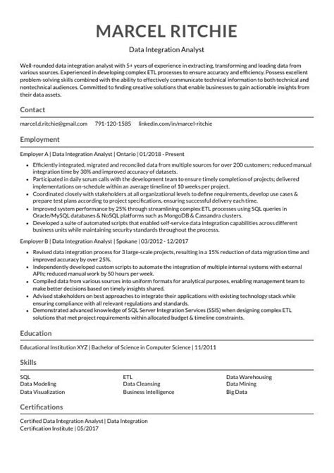 Data Integration Analyst Resume Cv Example And Writing Guide