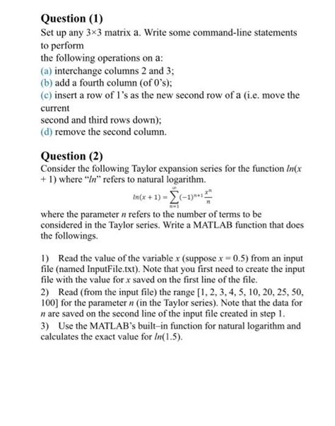 Solved Question 1 Set Up Any 3×3 Matrix A Write Some