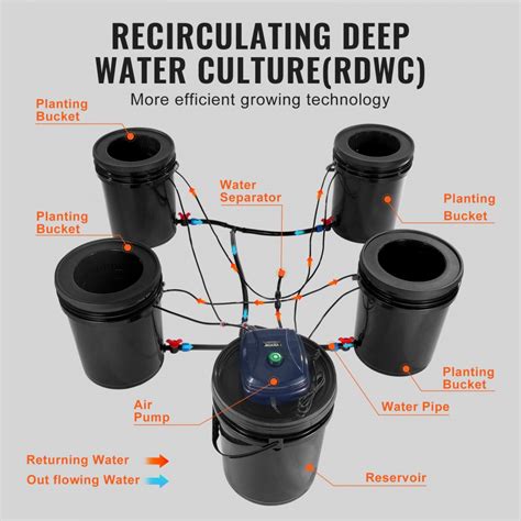 Vevor Rdwc Hydroponics System Recirculating Deep Water Culture 4 Buckets 20l Vevor Au