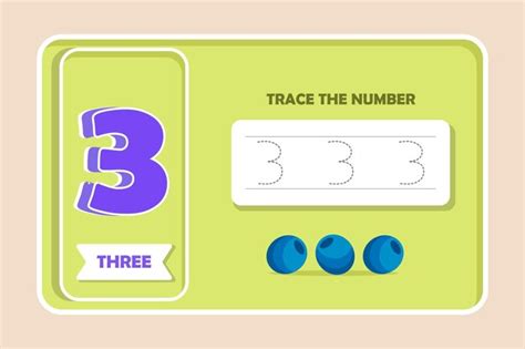 Premium Vector Number Three Tracing Practice Worksheet With 3 Coconut
