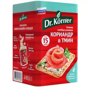 Хлебцы Хрустящие Ржаные с Кориандром и Тмином, Dr.Korner, 100г | $3.59 ...