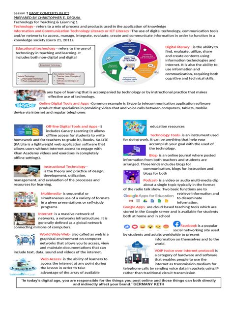Lesson 1 Basic Concepts In Ict Pdf Computer Network Internet