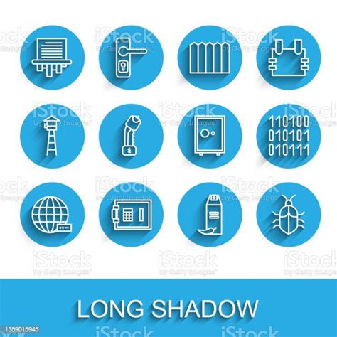 세트 라인 소셜 네트워크 안전 종이 분쇄기 후추 스프레이 시스템 버그 개념 경찰 전기 충격기 바이너리 코드 및 아이콘 벡터 개성 개념에 대한 스톡 벡터 아트 및 기타 이미지