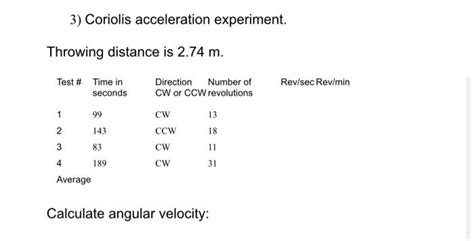 Solved 3 Coriolis Acceleration Experiment Throwing