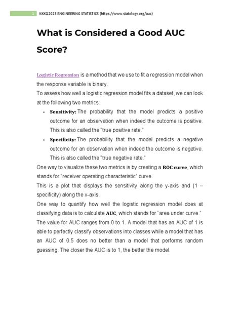 what is considered a good auc score pdf receiver operating characteristic analysis