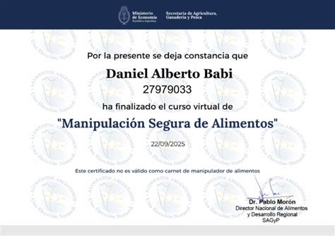 Certificado Manipulacion Segura De Alimentos Pdf
