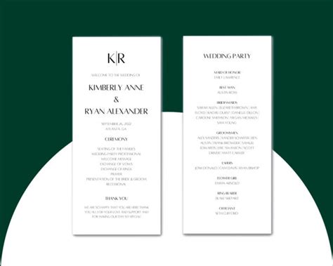 Formal Wedding Program Template Etsy