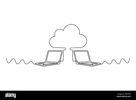 Cloud Computing Continuous Line Art Laptop And Cloud Connection Vector