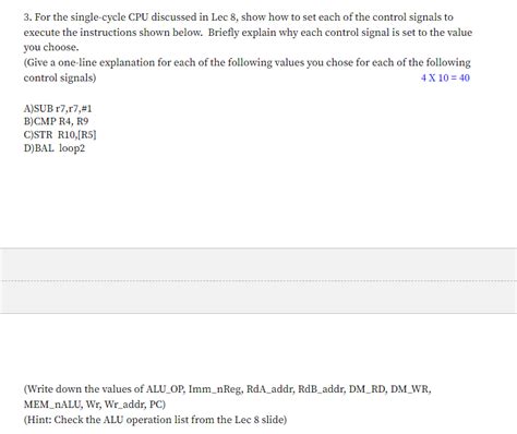 Solved For The Single Cycle Cpu Discussed In Lec 8