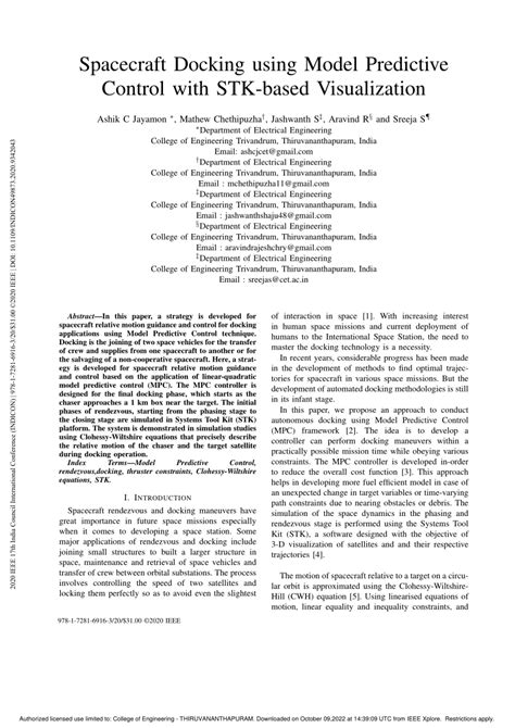 pdf spacecraft docking using model predictive control with stk based