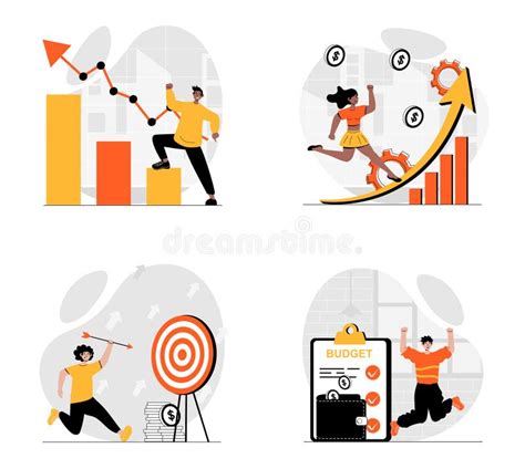 Business Growth Concept With Character Set Vector Illustrations Stock