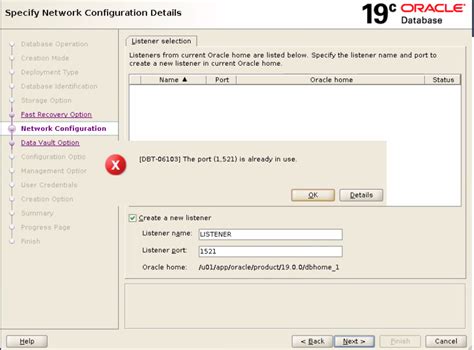 Dbt 06103 The Port 1521 Is Already Used Dba Knowledge Base