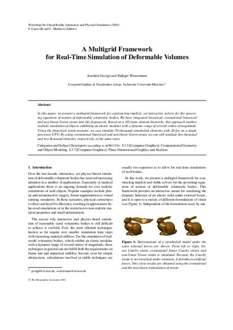 Pdf Real Time Multigrid Simulation Of Deformable Bodies