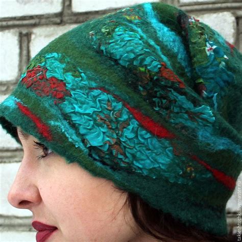 Шапка бини валяная ЗЕЛЕНАЯ нуновойлок шерстяная шапочка в интернет магазине на Ярмарке