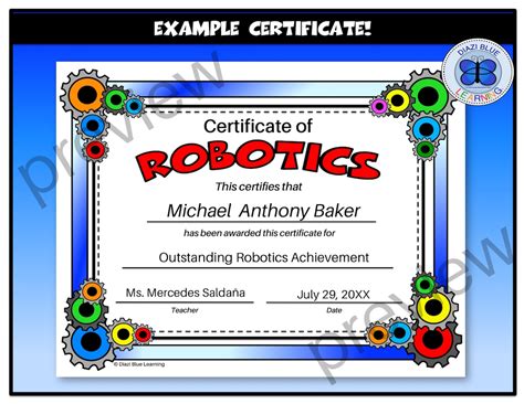 Certificate Of Robotics Robotics Award Robotics Certificates