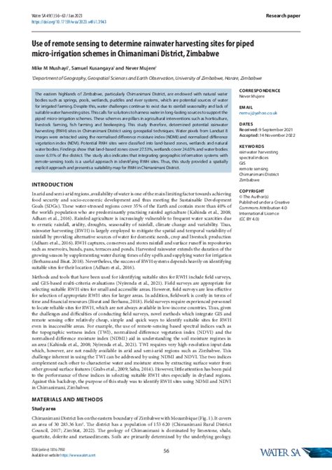 Pdf Use Of Remote Sensing To Determine Rainwater Harvesting Sites For Piped Micro Irrigation