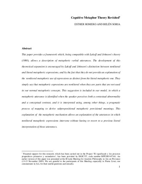 Pdf Cognitive Metaphor Theory Revisited