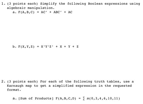 Solved 1 3 Points Each Simplify The Following Boolean