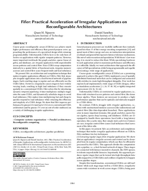 Pdf Fifer Practical Acceleration Of Irregular Applications On Reconfigurable Architectures