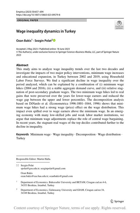 Wage Inequality Dynamics In Turkey Request Pdf