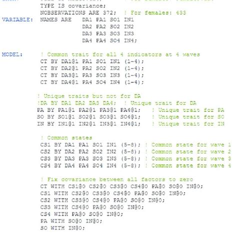 Mplus Code For Specifying The Common And Unique Trait State CUTS Download Scientific Diagram
