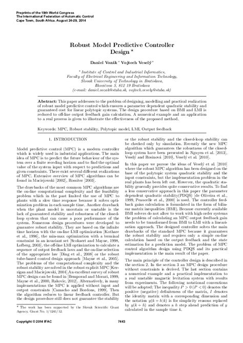 Pdf Robust Model Predictive Control Design With Input Constraints