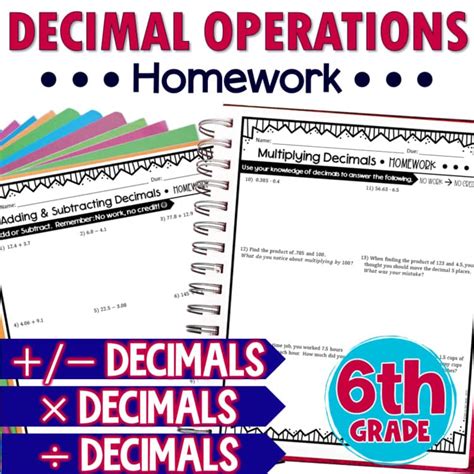 Decimal Operations Homework Adding Subtracting Multiplying And Dividing Decimals