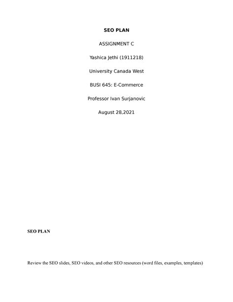 Seo Assignment Seo Plan Assignment C Yashica Jethi 1911218