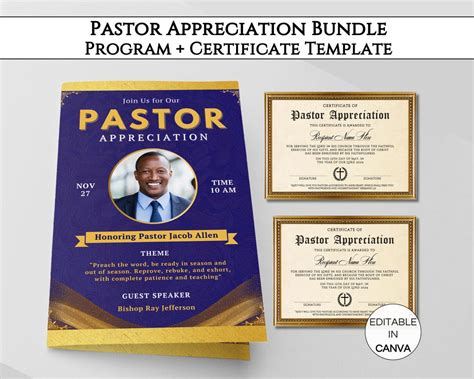 Pastor Appreciation Program And Certificate Templates Bundle Diy