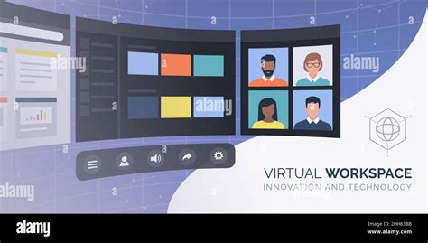 Virtual Desktop Screens With Interactive User Interface Vr And Digital Virtual Workspace