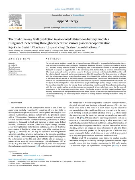 Pdf Thermal Runaway Fault Prediction In Air Cooled Lithium Ion Battery Modules Using Machine