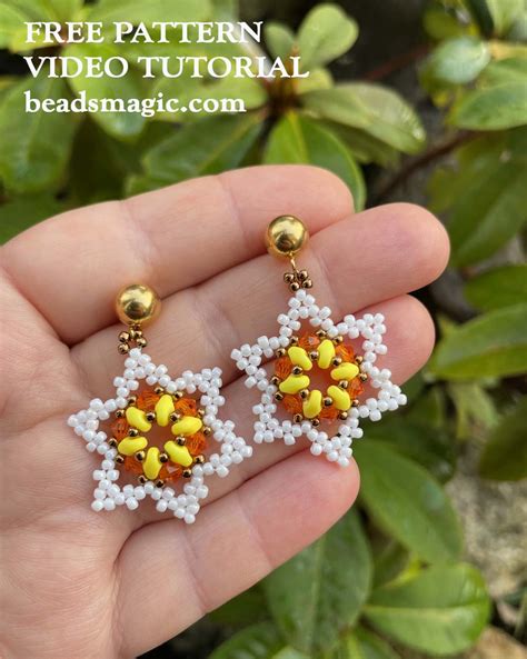 Free Pattern And Video Tutorial For Earrings Chamomile Beads Magic